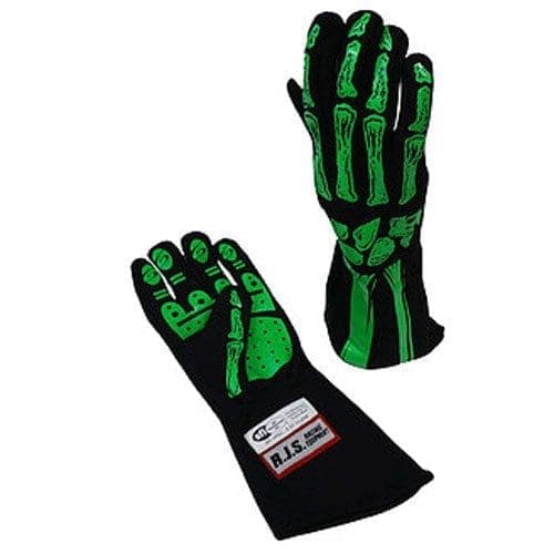Single Layer Lime Green Skeleton Gloves Large - Junior Dragster/Karting ...